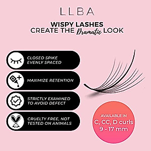 LLBA Promade Wispy Lash Extensions 9D 0.05, 100% Handmade Eyelashes Volume Fans, C Cc D Curls, 9-17 Mm Length, Long-Lasting, Easy Application (C 12 mm)