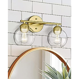 Emak 2-Light Gold Bathroom Light Fixtures Over Mirror, Globe Bathroom Vanity Light with Clear Glass Shades and Gold Finish, VL114-GD-2