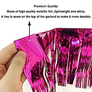 Blukey 10 Feet by 15 Inch Fuchsia Foil Fringe Garland, Shiny Metallic Tinsel Banner Ideal for Parade Floats, Bridal Shower, Wedding, Birthday, Christmas - Wall Ceiling Hanging Fringe Drapes
