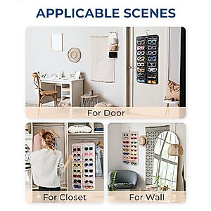 BAGSMART Hanging Jewelry Organizer, Dust Proof Sunglasses Storage Case Wall Mounted, Travel Dual Sided Glasses Case Multiple Pairs, Eyeglasses Holder with 32 Clear Slots & Metal Hook, Black