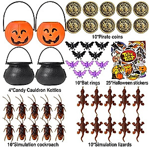136Pcs Halloween Party Favors-Halloween Toys Assortment for Kids-Mini Candy Cauldron Kettles with Halloween Toys in Bulk-Trick or Treat, Goodie Bags Stuffers, Carnival Prizes, Party Supplies