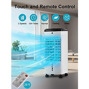 Uthfy Evaporative Air Cooler, 3 In 1 Swamp Cooler with 6 Ice Packs, Remote, 12H Timer, Portable Evaporative Cooler with 70° Oscillation, 3 Speeds, 3 Modes, Cooling Fan for Bedroom, Living Room, Office