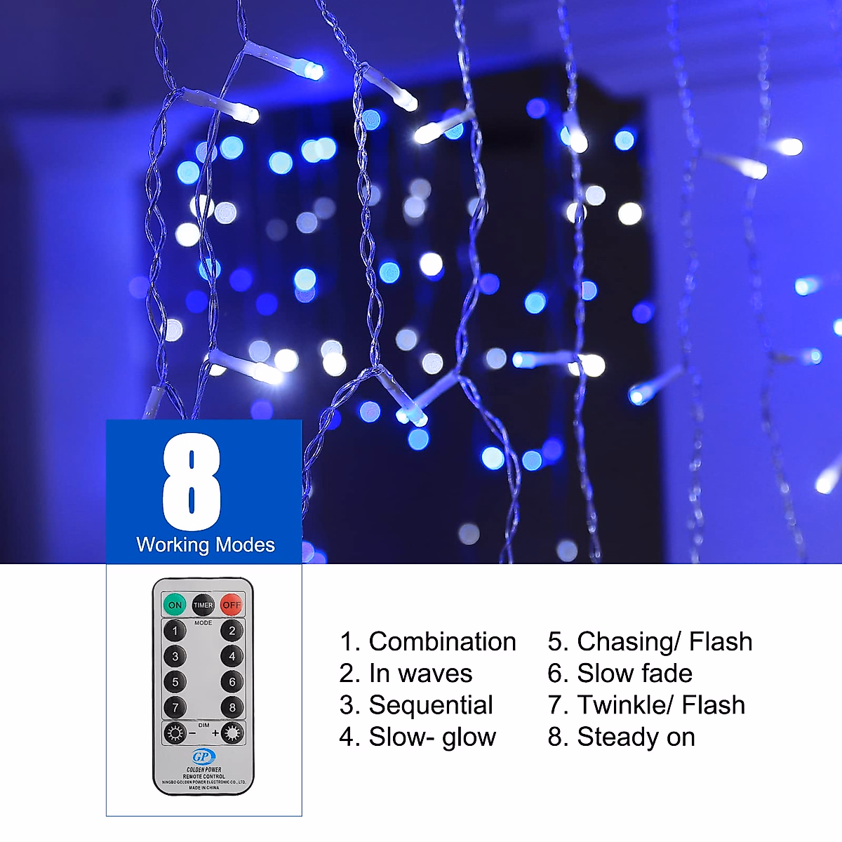 Brightown Christmas Icicle Lights Outdoor, 33 Feet 72 Drops with 384 LED, 8 Modes Waterproof Connectable Twinkle Fairy String Light for Christmas Thanksgiving Hanging Icicles (Blue & White)