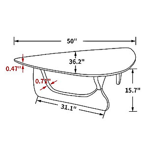 Noguchi Table Triangle Glass Coffee Table with Solid Wood Base, Modern Tempered Glass Accent Table, Sofa Side Table for Living Room Patio Study Office Hotel (Black, 0.472in)