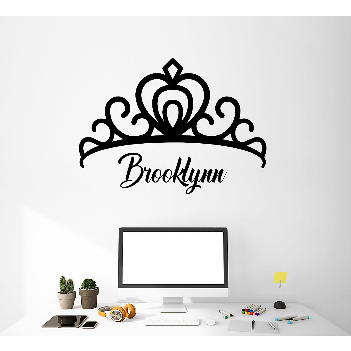 Personalized Name Vinyl Wall Decal with Princess Crown - Tiara Home Decor for Teen Girl's Bedroom, Nursery, or Playroom - Removable Sticker