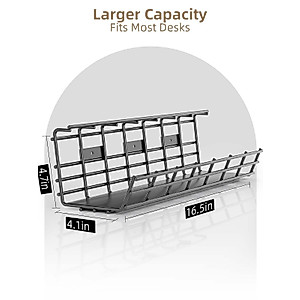 2 Pack Under Desk Cable Management Tray, 16.5'' Desk Cable Organizer Metal Wire Cord Management Under Desk Organizer for Office, Home, Black