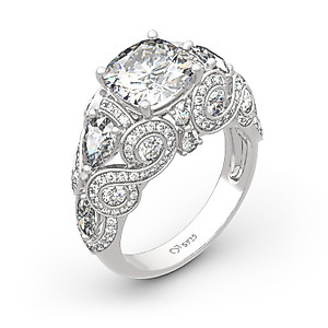 Jeulia Vintage Lace Design Cushion Cut Sterling Silver Ring Cubic Zirconia CZ Engagement Anniversary Eternity Promise Wedding Band Ring for Women (9.5)
