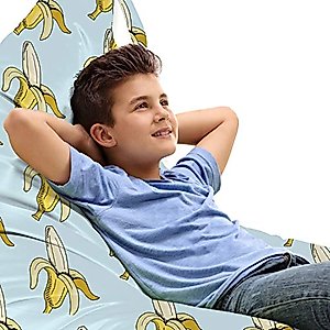 Ambesonne Fruit Lounger Chair Bag, Bananas in Cartoon Style Tropical Healthy Food on Pastel Backdrop, High Capacity Storage with Handle Container, Lounger Size, Pale Blue Yellow and Cream