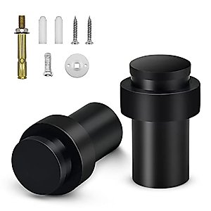 Door Stopper 2 Pack, Floor Door Stop 2.5 Inch Cylindrical Black Door Stops Rubber Bumper Modern Commercial Decorative Door Stoppers Wall Protector Floor Mount Doorstops