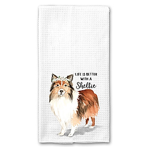 Watercolor Life is Better with a Sheltie Microfiber Kitchen Tea Bar Towel Gift for Animal Dog Lover