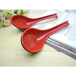 JapanBargain 4623, Chinese Soup Spoons Japanese Soup Spoons Wonton Soup Spoons Rice Spoons Pho Spoons Ramen Soup Spoons Dinner Spoons (Black Red 6.5 inch)