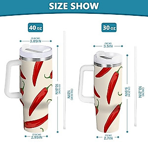 DIGTIA Stainless Steel Insulated Tumbler w/Handle & Straw, Red Peppers Double Wall Vacuum Travel Coffee Mug Cup w/Lid, Leak-Proof Sports Green Water Bottle,30oz