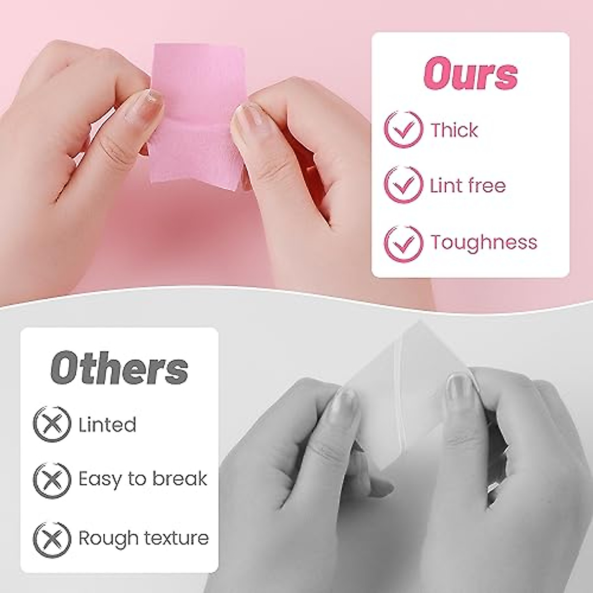 500PCS Nail Polish Remover, Lint Free Nail Wipes Super Absorbent Gel Nail Polish Remover Cotton Pads for Acetone Nail Polish Remover Nail Wipes for Acrylic Gel Nails Clean, Pink