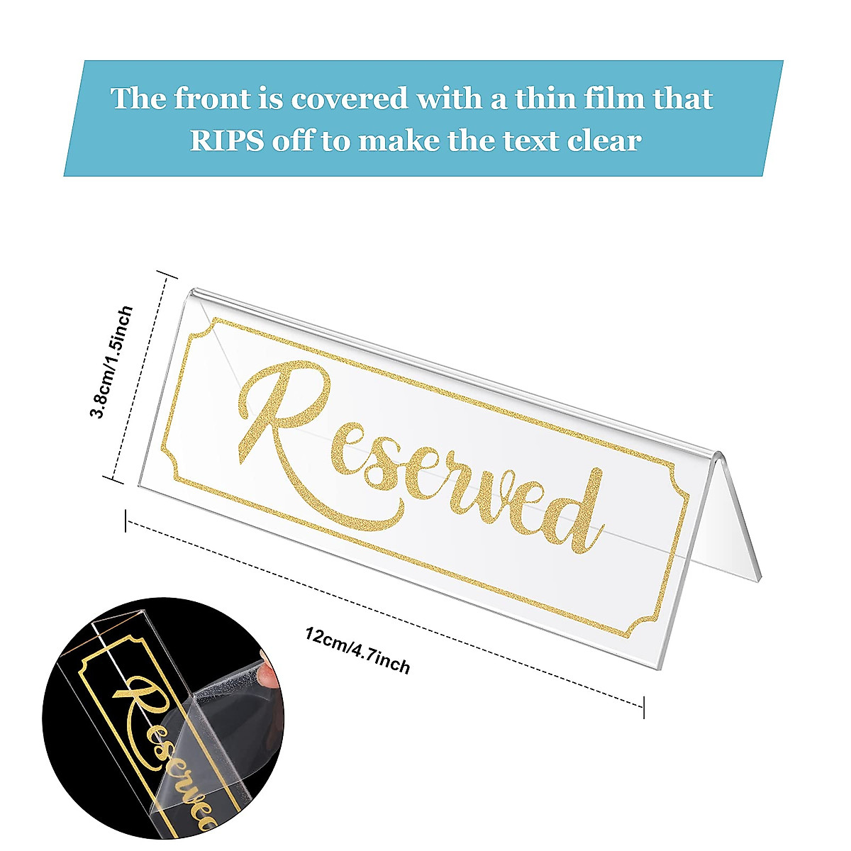 16 Pieces Reserved Sign Acrylic Clear Reserved Table Tent Signs Table Number Holders for Wedding Printed Seating Reservation Restaurant Business Office Meeting Party (Gold)