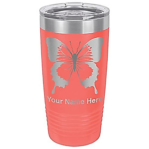 LaserGram 20oz Vacuum Insulated Tumbler Mug, Swallowtail Butterfly, Personalized Engraving Included (Coral)