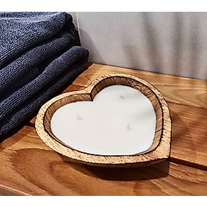 6” Heart Shaped Wooden Bowl Candle with Soy Wax - 3 Wicks 5 oz Decorative Dough Bowl Candles for Anniversary Engagement Wedding Birthday Valentine Christmas Gift (Vanilla Sandalwood - 6" Brown Bowl)