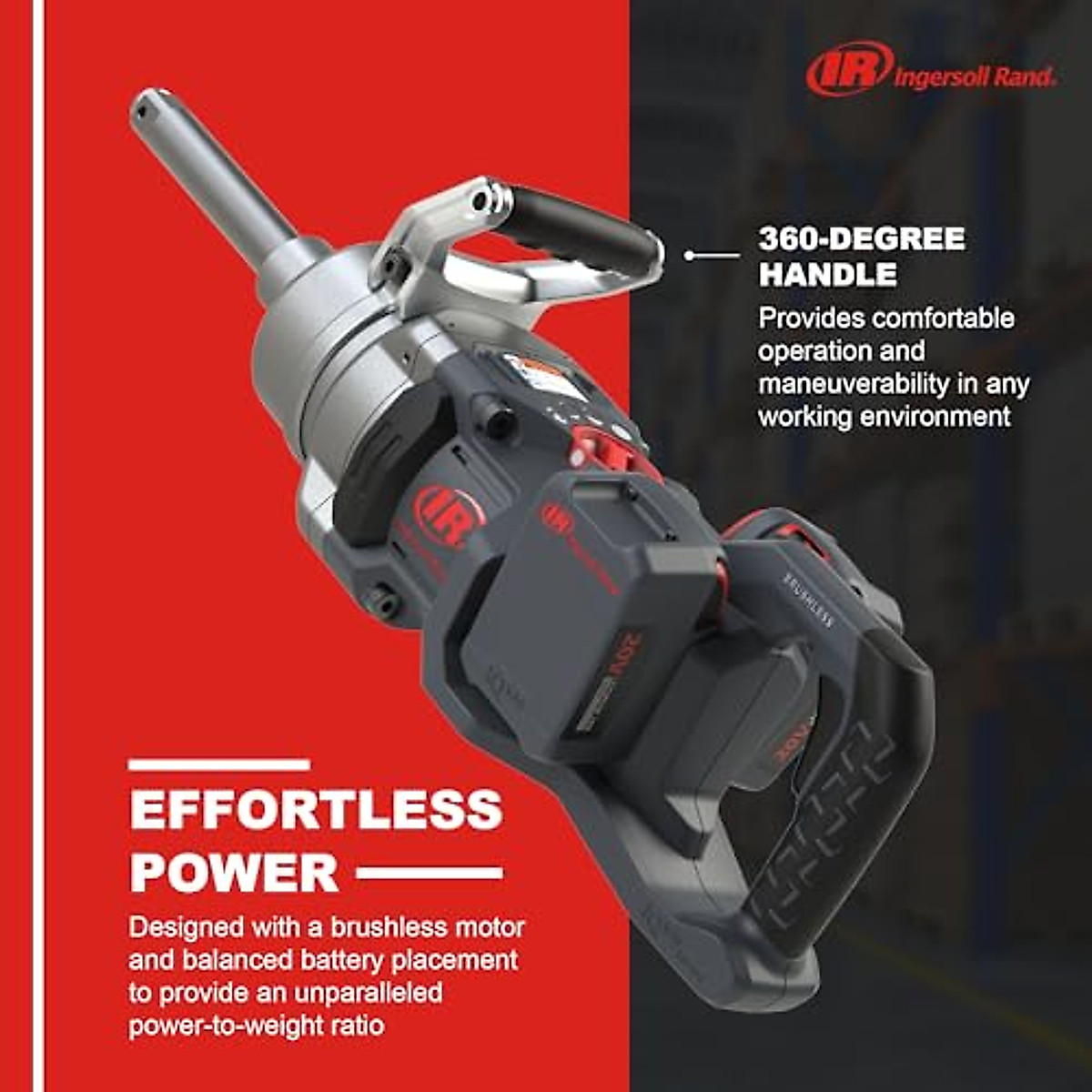 Ingersoll Rand W9691-K4E W9000 Series 20-Volt 1-Inch Cordless Impact Wrench Kit with Charger and 6-Inch Extended Anvil