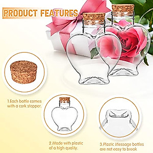 Yinkin 30 Pcs 5.5 oz Heart Shape Plastic Jar with Cork Lids Small Heart Clear Plastic Wish Bottles for Valentine's Day Anniversary Birthday Wedding DIY Decoration