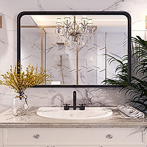 Abelockand 22" x 30" Black Rectangle Matte Black Metal Framed Bathroom Mirror, Wall Mounted Black Vanity Mirror, Horizontally or Vertically