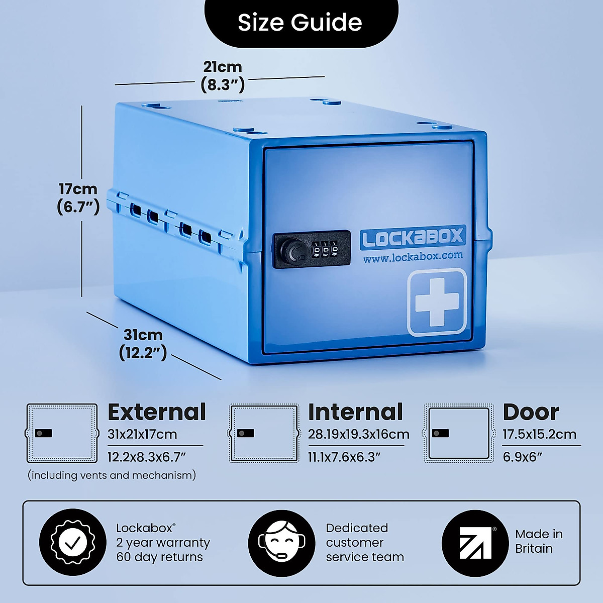 Lockabox One™ | Premium Medicine Lock Box | 10 Litre Medication Lock Box With Code For Medicines, Vitamins & Supplements | External Size 12 x 8 x 6.6 inches (Medi Blue)