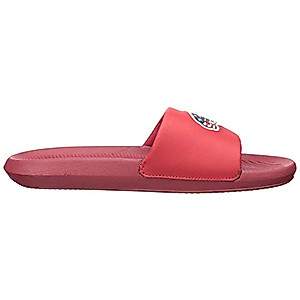 Lacoste Men's Croco Slide Legacy Sandal, Red/Navy/White, 10