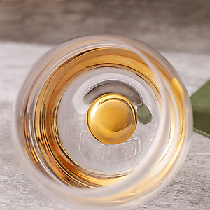 Lysenn Stemless Wine Glasses Set of 2 - Designer Hand Blown Crystal Whiskey Glasses - Unique Gold Base and Tilted Rim Brandy Snifter for Red Wine, Cocktails, Bourbon and Champagne – 10 oz.