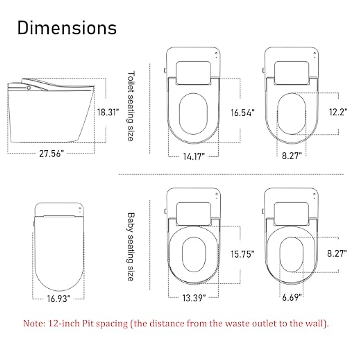 One Piece Elongated Smart Toilet Bidet with Auto Open & Close, Auto Flush, Foot Sensor Flush, LED Temperature Display, Heated Seat and Integrated Multi Function Remote Control