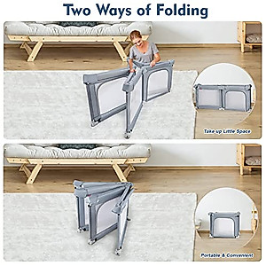 Baby Playpen with Mat 71"×59", Foldable Bay Playpen with Gate for Babies and Toddlers, Indoor & Outdoor Portable Play Yard with Anti-Slip Suckers, Safety Kids Activity Center (Grey)