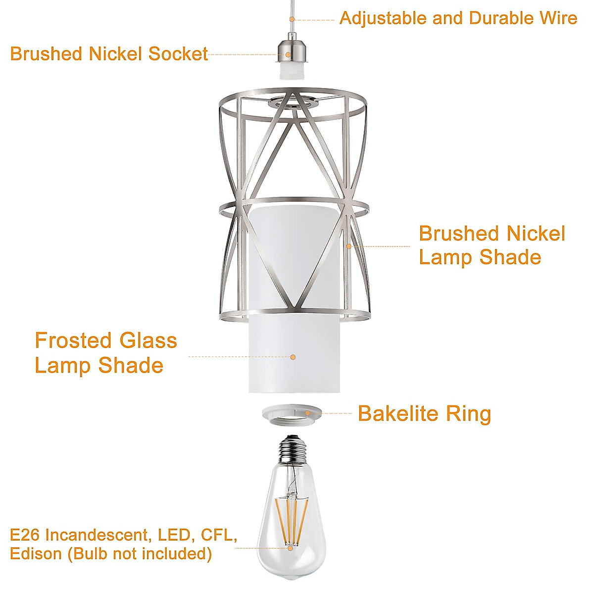 Modern Pendant Lights with Frosted Glass, Brushed Nickel Pendant Light Fixtures, Cylindrical Pendant Lighting for Kitchen Island, Kitchen Hanging Lights Over Island, Foyer, Dining Room, Entryway