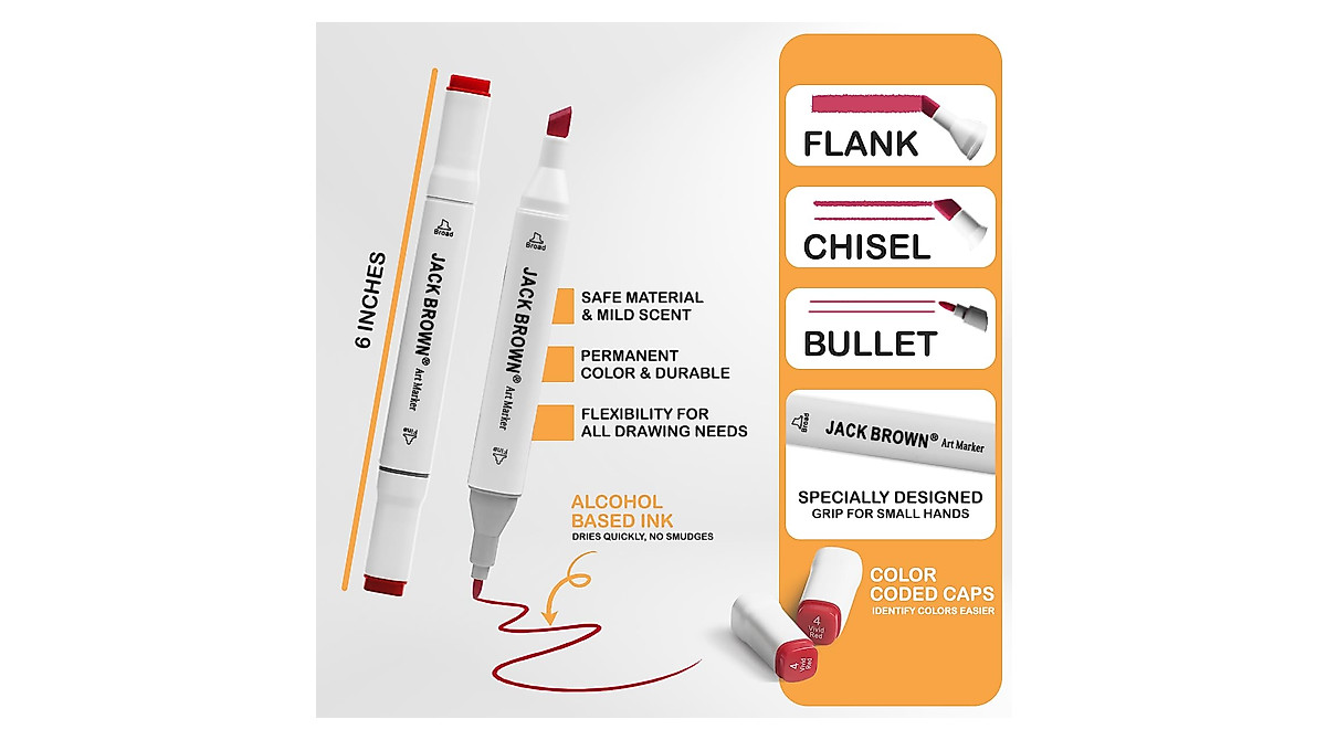 JACK BROWN 120 Colors Alcohol Markers - Dual Tip Art Set
