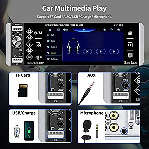 Car Radio Single Din with Apple Carplay Android Auto, 5.1 Inch IPS Touch Screen Car Stereo Support Bluetooth FM Mirror Link SWC Voice Assistant AUX-in USB TF Card Port with Backup Camera