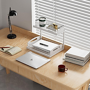 HOJAYK Under Sink Organizer, 2-Tier Metal Put Out Under Kitchen Sink Organizers and Storage, Sliding Shelf Cabinet Organizer for Kitchen, Bathroom, Desk - White