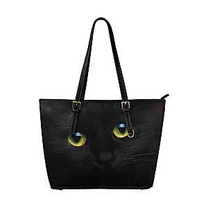 InterestPrint Custom PU Leather Totes Top Handle Casual Shoulder Bags Muzzle of a Black Cat Closeup