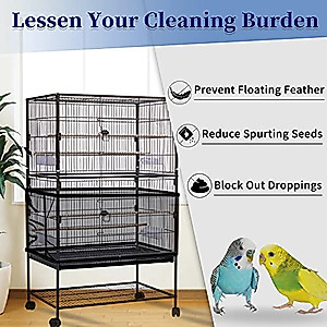 Daoeny Large Bird Cage Cover, Bird Cage Seed Catcher, Adjustable Soft Airy Nylon Mesh Net, Birdcage Cover Skirt Seed Guard for Parrot Parakeet Macaw African Round Square Cages (Black)