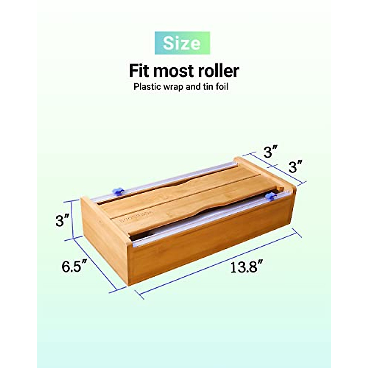 ECOGREDA Plastic Wrap Dispenser with Cutter,Bamboo Tin Foil Organizer for Drawer Cabinet, Suitable for Aluminum Foil Organization and Storage and Parchment Paper(2 in 1)