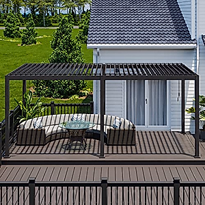SORARA Louvered Pergola Mirador 10' × 20' Aluminum Gazebo with Adjustable Roof for Outdoor Deck Garden Patio (Charcoal Black)