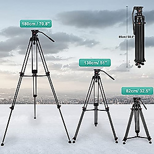 YoTilon Heavy Duty Tripod,70.8 Inch Professional Video Tripod with Fluid Head and Max Loading 17.6 LB, Universal QR Plate, for HDSLR and Interchangeable Lens Cameras, Camcorder.
