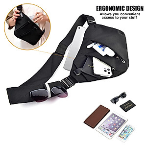 Fibrdoo Multi-pocket Chest Bag, Anti-Theft Shoulder Bag, Waterproof Sling Crossbody Bag, for Men/Women Outdoor Bicycle Hiking Jogging, Black