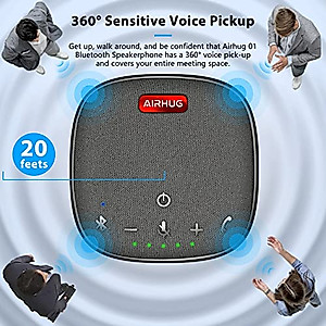 AIRHUG Bluetooth Speakerphone,Conference Speaker with Microphone,6 metes HD Voice Pick Up,Advanced Noise Reduction Algorithm,USB-C Plug & Play,Compatible with Zoom,MS Team,Skype