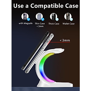 Mag-Safe 3 in 1 Wireless Charging Station, [6-Color RGB Light] 15W Fast Magnetic Wireless Charger Stand for Multiple Devices Apple, for iPhone 15 14 13 12 Pro Max/Plus/Pro, for iWatch 2 to 9