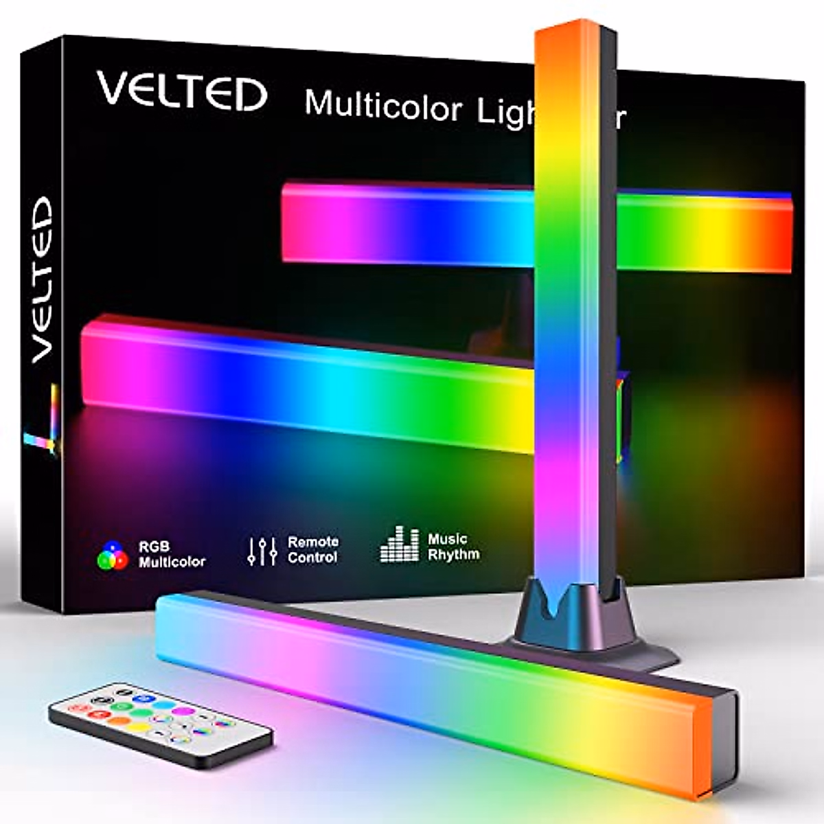velted RGB Light Bar, Music Sync RGB IC LED Lights Bars, USB Powered Ambient Lighting, Remote Control Color Changing Gaming TV Backlight, 8 Dynamic Modes for PC Room Monitor Desk