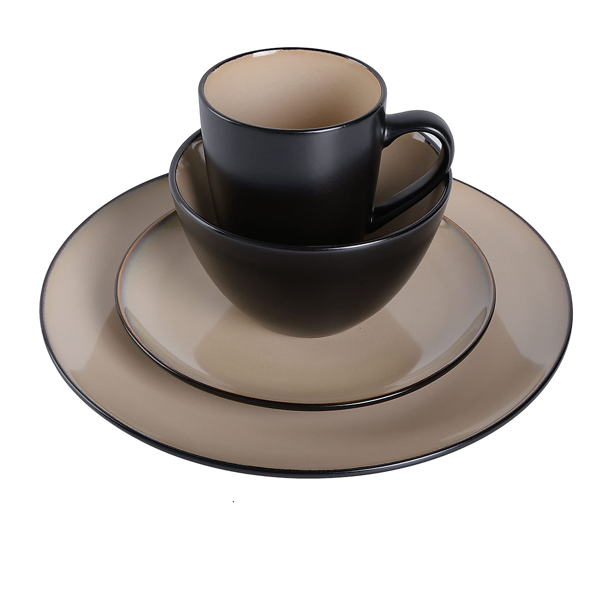 Gibson Soho Lounge Round Reactive Glaze Stoneware Dinnerware Set, Service for 4 (16pc), Taupe