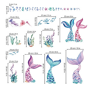 wondever Mermaid Tail Wall Stickers Under The Sea Mermaid Bubble Seaweed Peel and Stick Wall Art Decals for Baby Nursery Girls Bedroom Bathroom