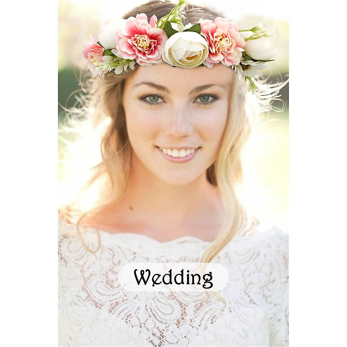 Chanaco Flower Crown Flower Crowns for women Flower Crown for Girls Pink Floral Crown for Wedding Flower Headband for Baby Shower Flower Girl Headpiece Boho Flower Headbands for Women