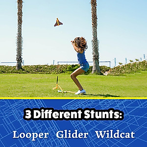 Stomp Rocket Stunt Plane Launcher Toy for Kids - 3 Foam Airplane Toy Soars Over 100 Feet - Unique Tricks & Adjustable Plane Rocket Launcher Stand - Fun Outdoor Toys & Gift for Boys or Girls