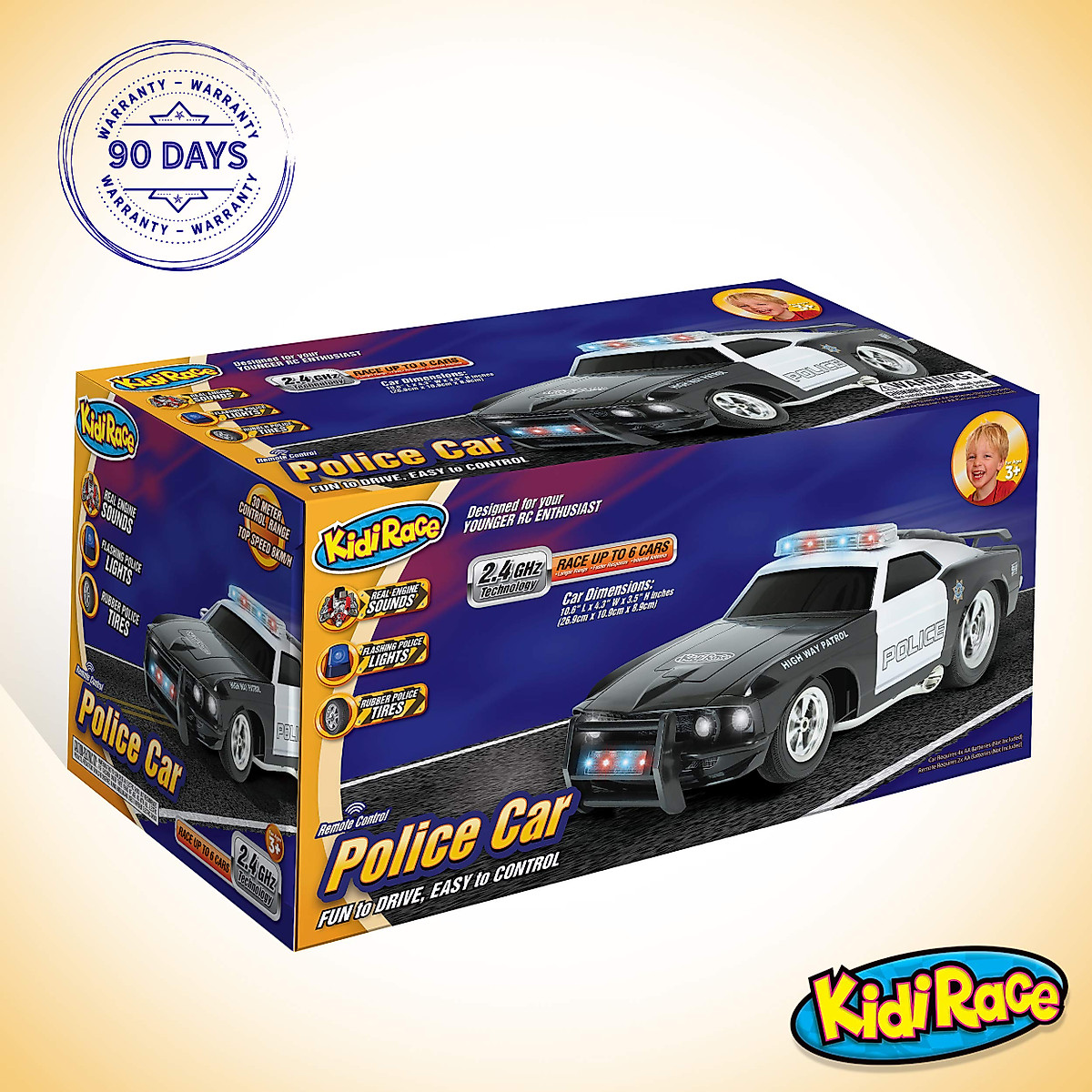 Kidirace Remote Control Police Car with Flashing Lights & Sounds – 2.4GHz RC Cop Car for Boys and Girls Ages 3+