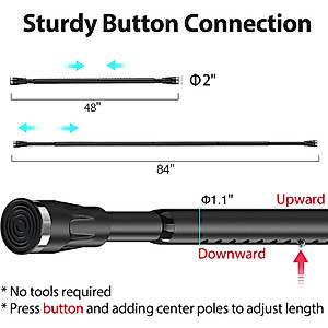 Black Shower Curtain Rod 48 to 84 Inch Adjustable Heavy Duty Stainless Steel Spring Tension Curtain Rods for Bathroom Windows Closet Rod No Drill