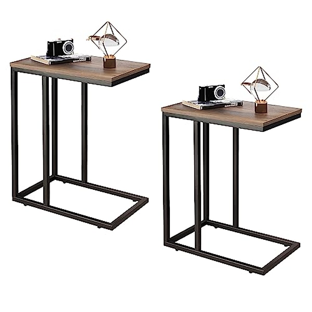 WLIVE Side Table Set of 2, C Shaped End Table for Couch, Sofa and Bed, Large Desktop C Table for Living Room, Bedroom, Brown and Black
