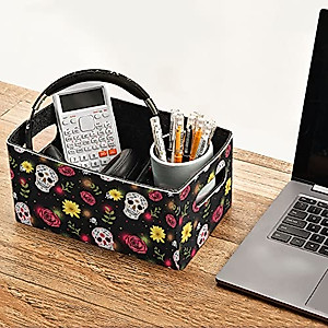 Mexican Skull Storage Basket Felt Storage Bin Collapsible Toy Boxs Convenient Box Organizer for Kids Bedroom Magazine