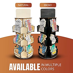 Rotating Display Stand, 3 Tier Wooden Organizer, 4-Sided Display Rack, 360 degree Spinning Multi-Pocket Tabletop Display Stand for Coasters, Stickers, Retail, Showcase, Tradeshow, 17”H, Natural